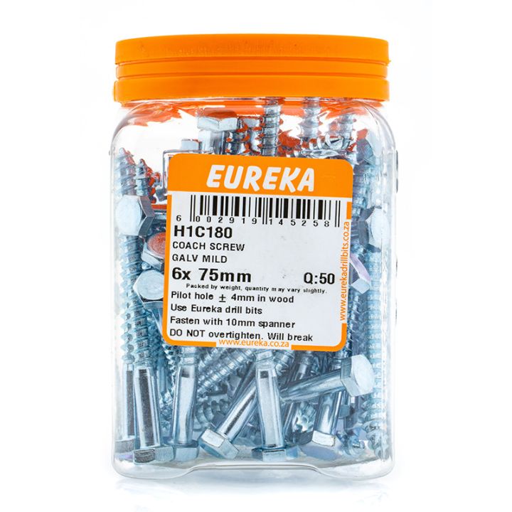 Eureka Coach Screw Galvanised 6x 75mm Q:50 - Noag's Market