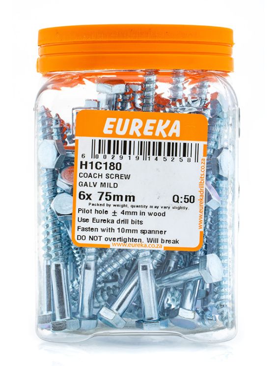 Eureka Coach Screw Galvanised 6x 75mm Q:50 - Noag's Market