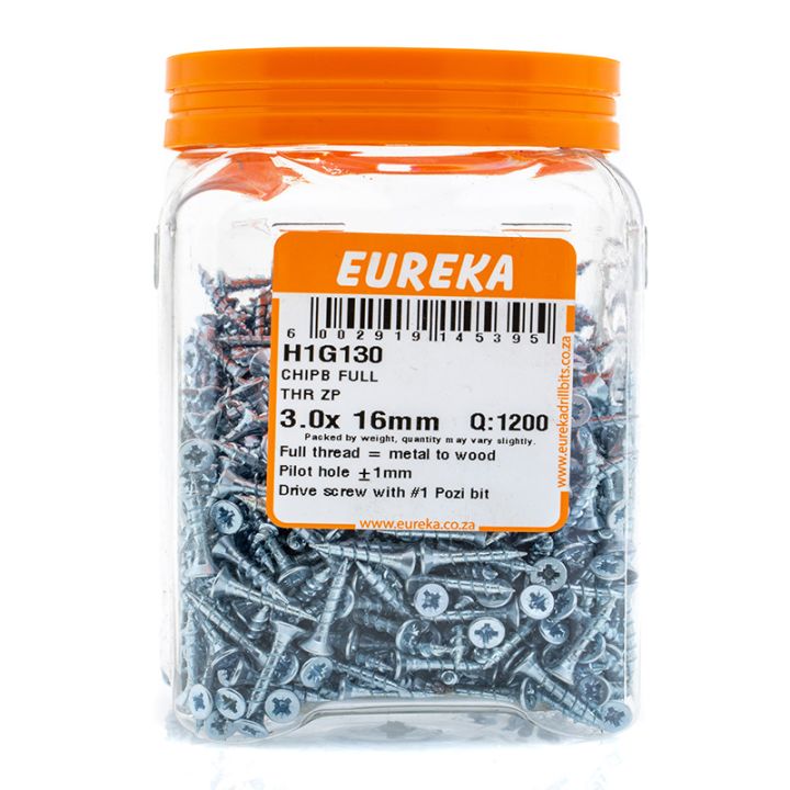 Eureka Chipboard Full Thread Zp 3.0x 16mm Q:1200 - Noag's Market
